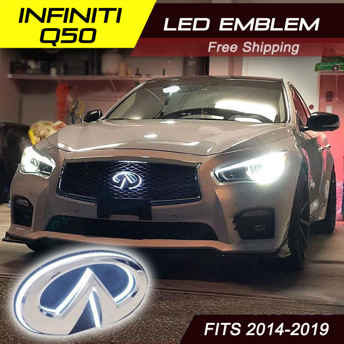 14-19 Infiniti Q50 Car Gloss BLACK LED Light Front Grill Hood Emblem ...